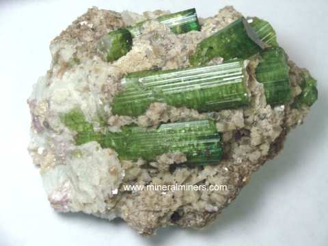 4.3 inch long Green Tourmaline Crystal in Matrix